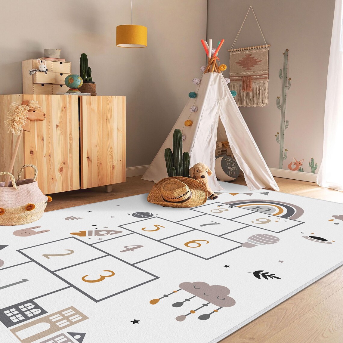 Hopscotch Play Area Rug,playroom Activity Mat,kid's Room Game Carpeta ...