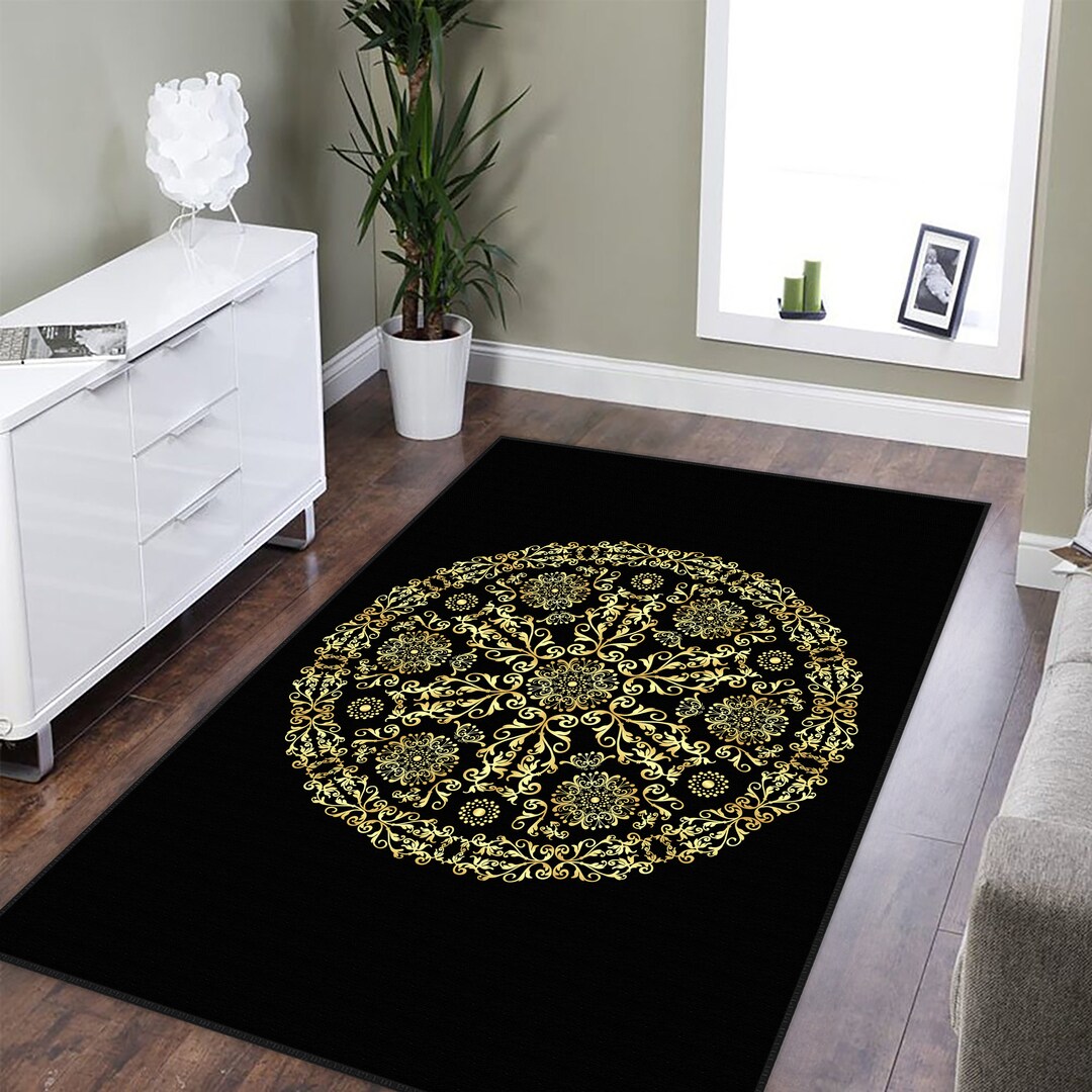 Mandala Gold Carpet, Gold Bordered Carpets, Greek Rug, Custom Rug ...