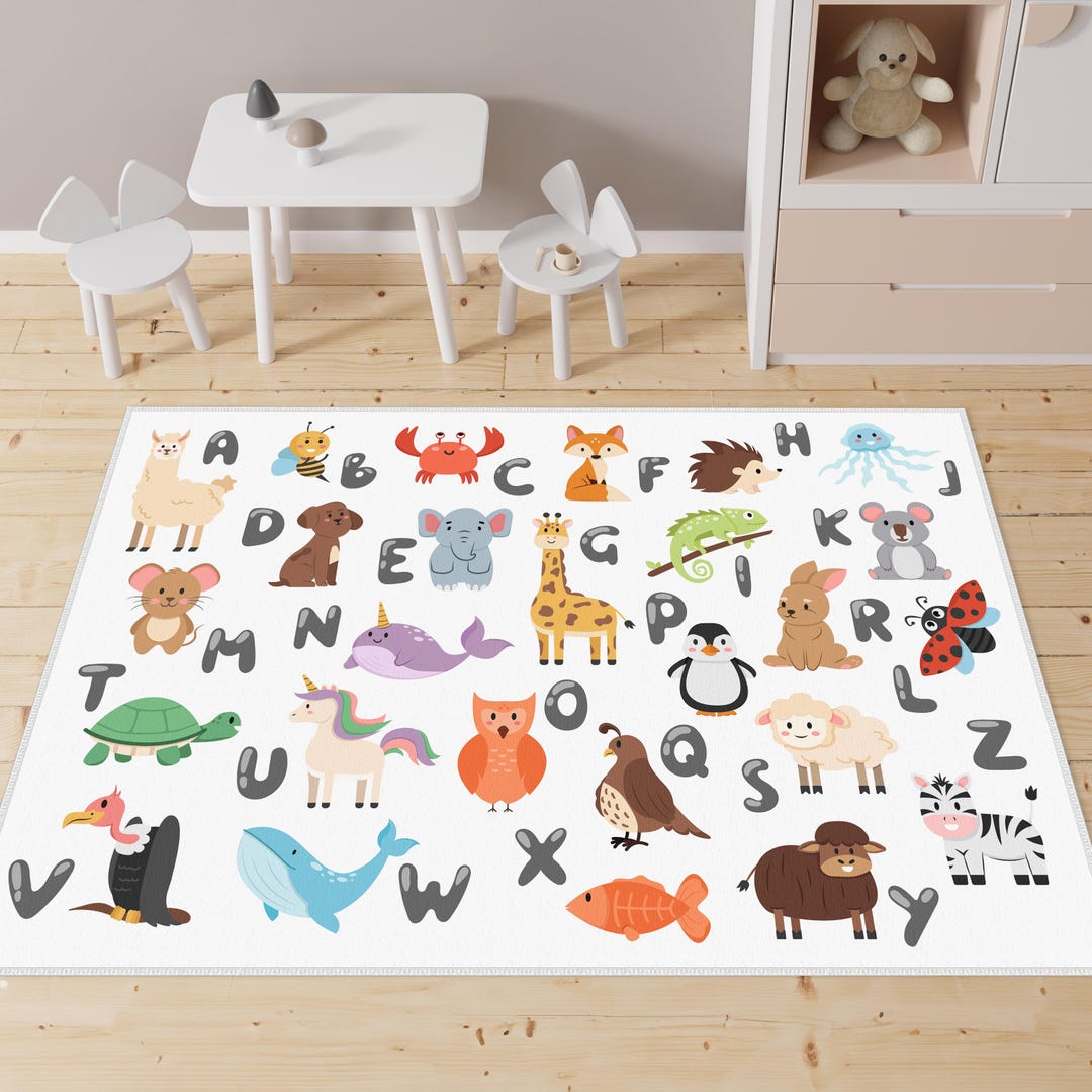 Alphabet Rug,abc Nursery Rug,animals Kids Rug,cute Animals ABC Rug ...