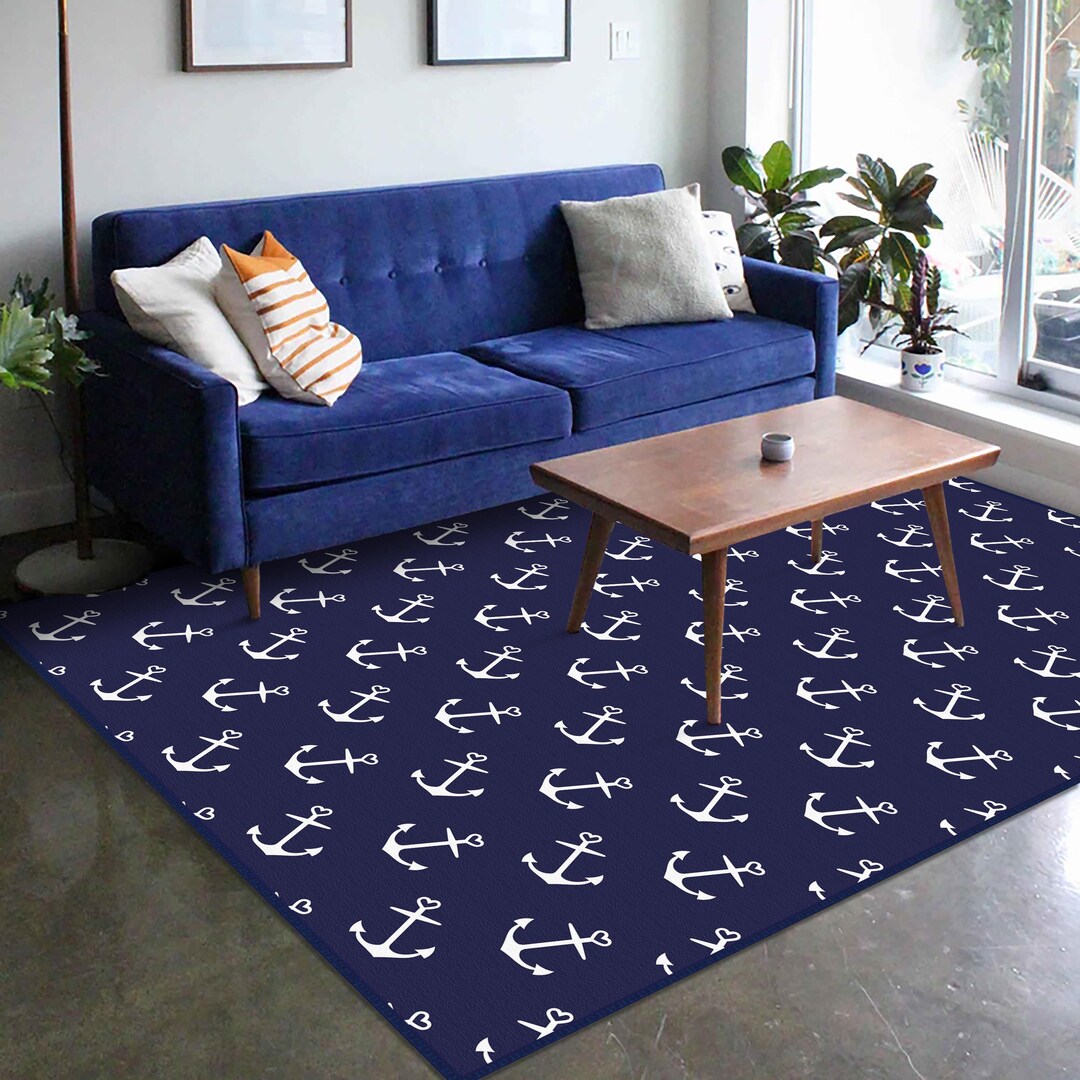 Anchor Carpet, Anchor Rug, Sailor Marina Rug, Anchor Area Rug, Navy ...