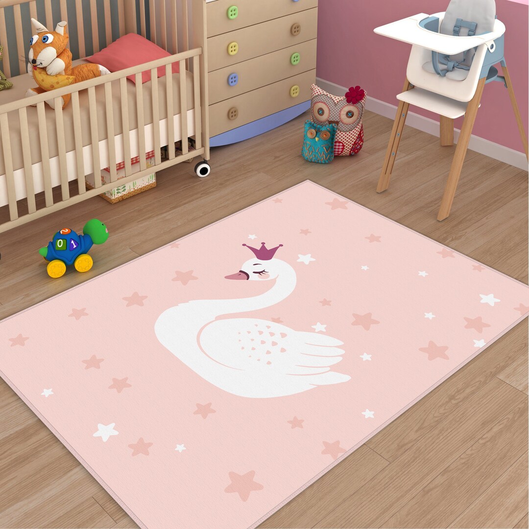 Swan Kids Room Carpet, Swan Kids Rug, Cute Swan Kids Carpet, Soft Play ...