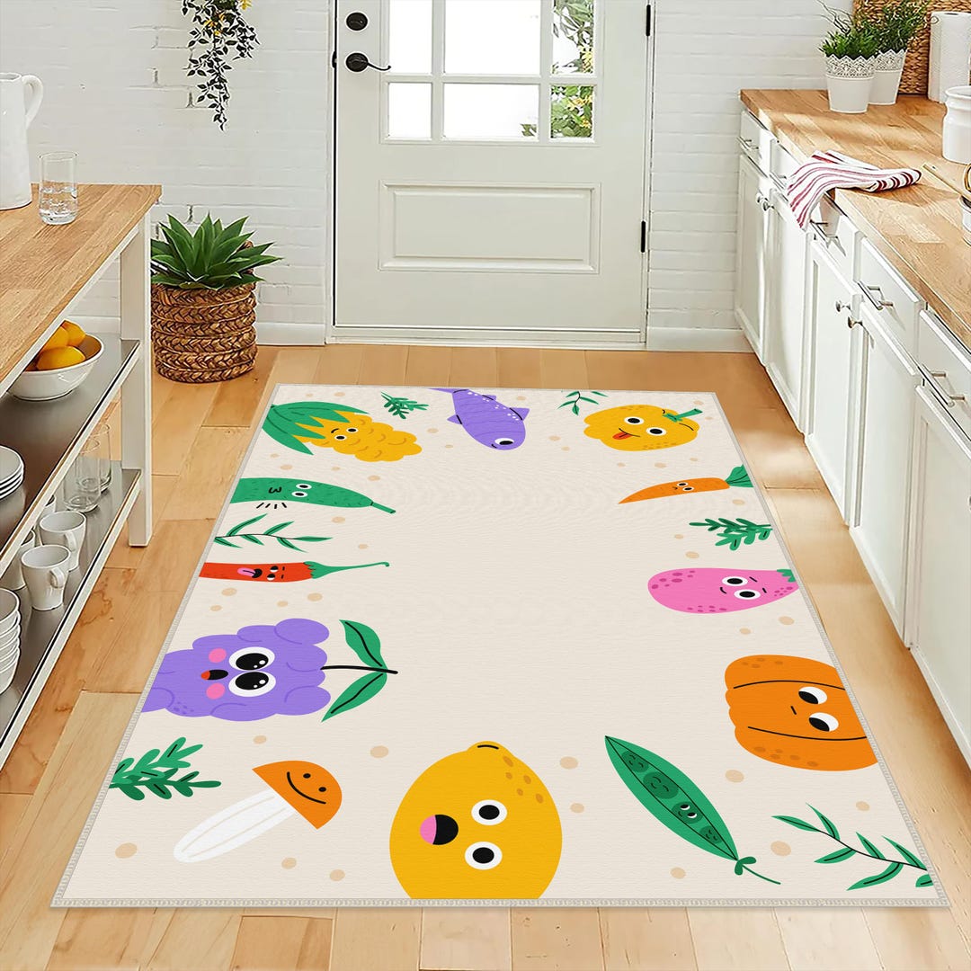 Foods Themed Rug for Kitchen, Vegetable Patterned Food Rug, Food ...