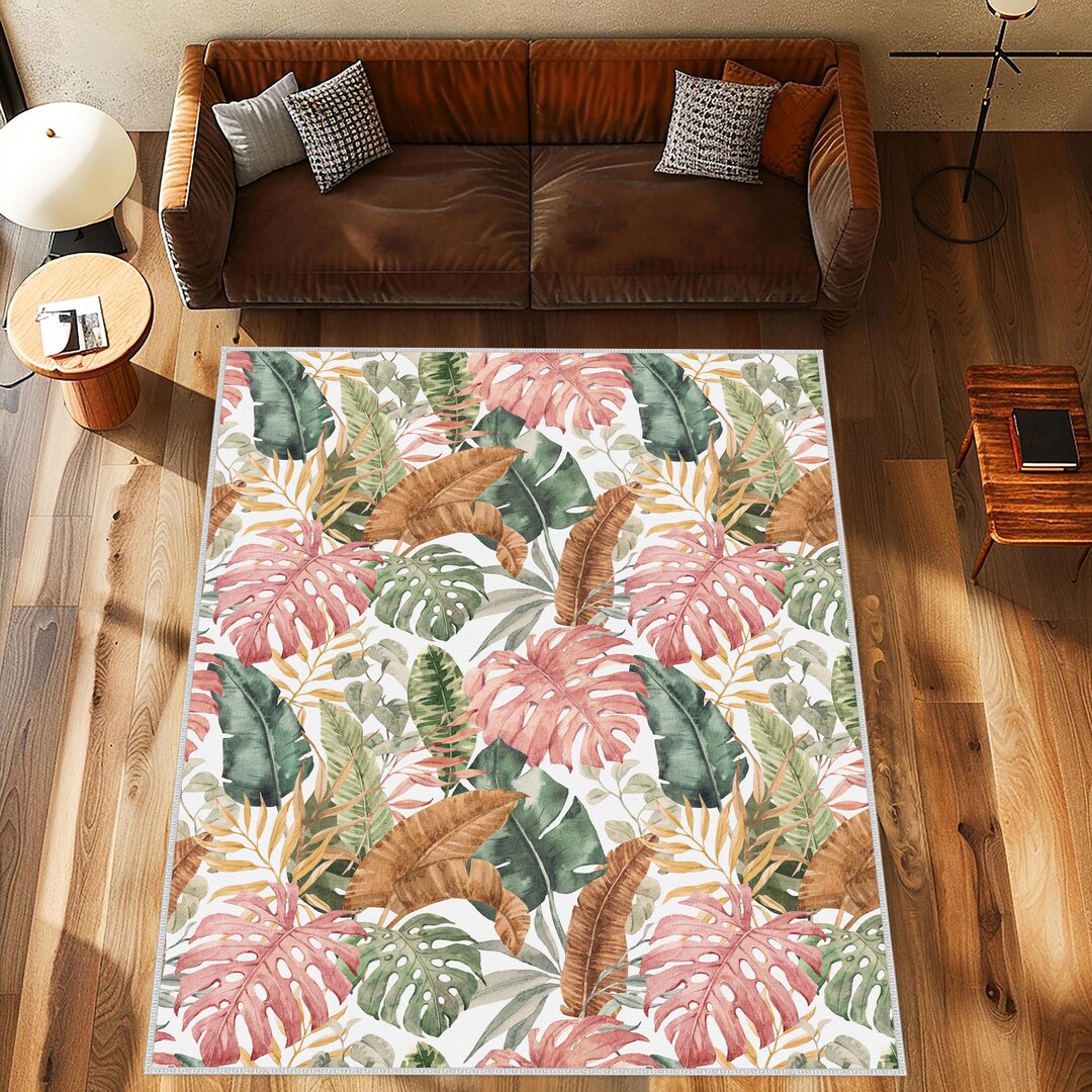 Pink Palm Leaf Area Rug, Exotic Tropical Floral Rug,floor Mat for ...