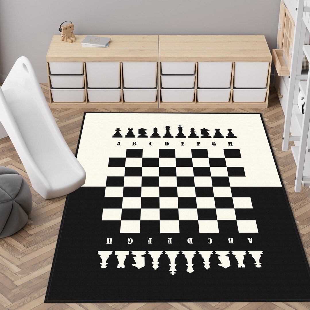 Chess Set With Board Rug, Vivid Color Printed Washable Non Slip Carpet ...