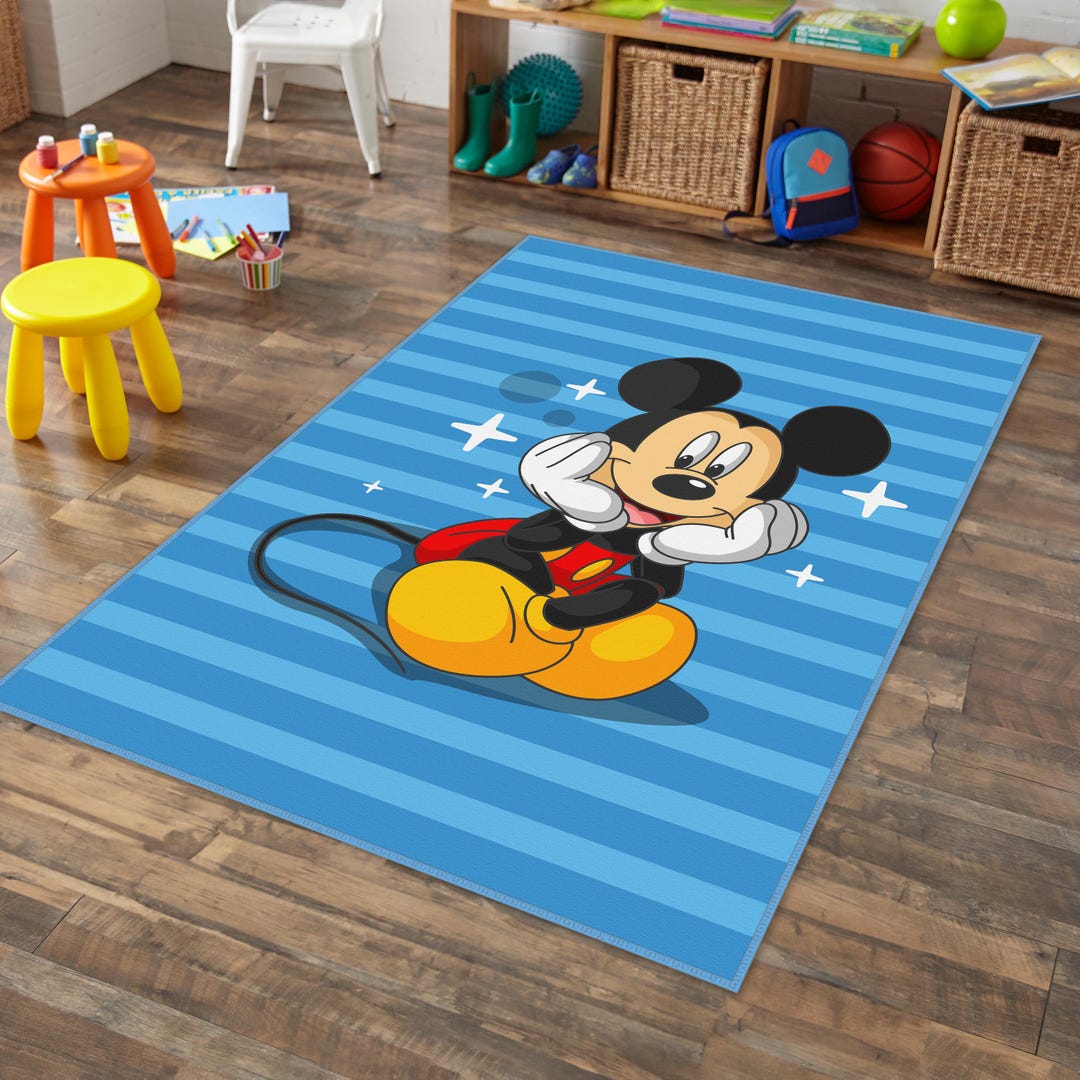 Baby Mickey Mouse Rug, Blue Minkey Mouse Rug, Baby Girl Playroom Mat ...