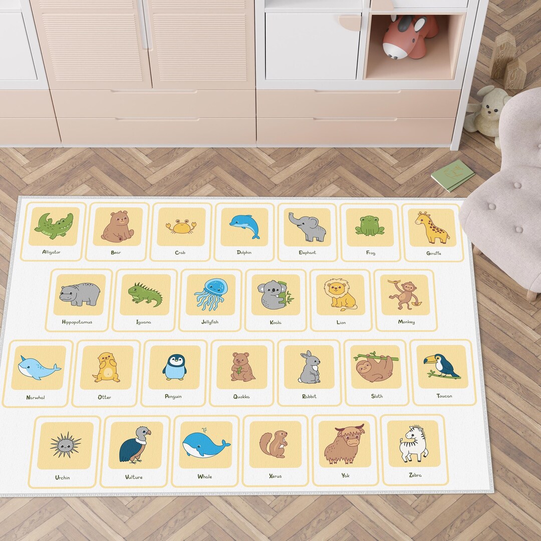 Alphabet Kids Rug, ABC Educational Rug, Alphabet Kids Room Rug, Animals ...