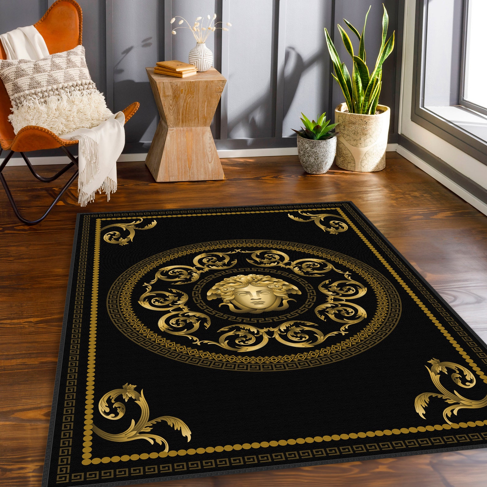 Medusa Gold Carpet, Gold Bordered Carpets, Greek Mats, Custom Rug ...