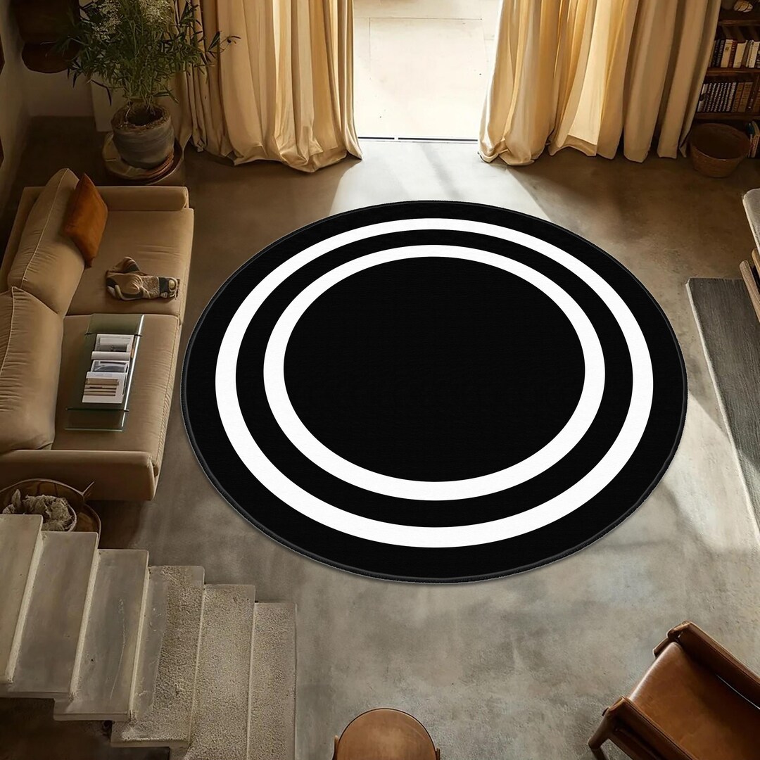 Black and White Round Living Room Rugs, Black Area Round Rug, Rugs for ...