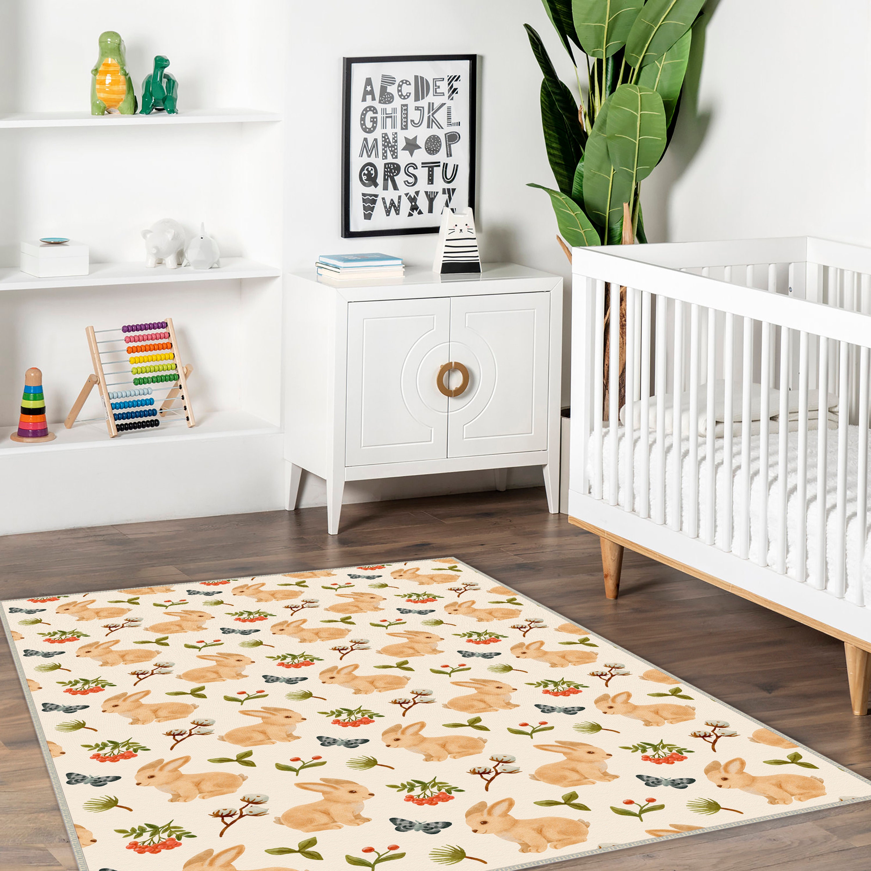 Cute Rabbit Kids Rug, Rabbit Design Carpet, Bunny Easter Rug, Baby ...