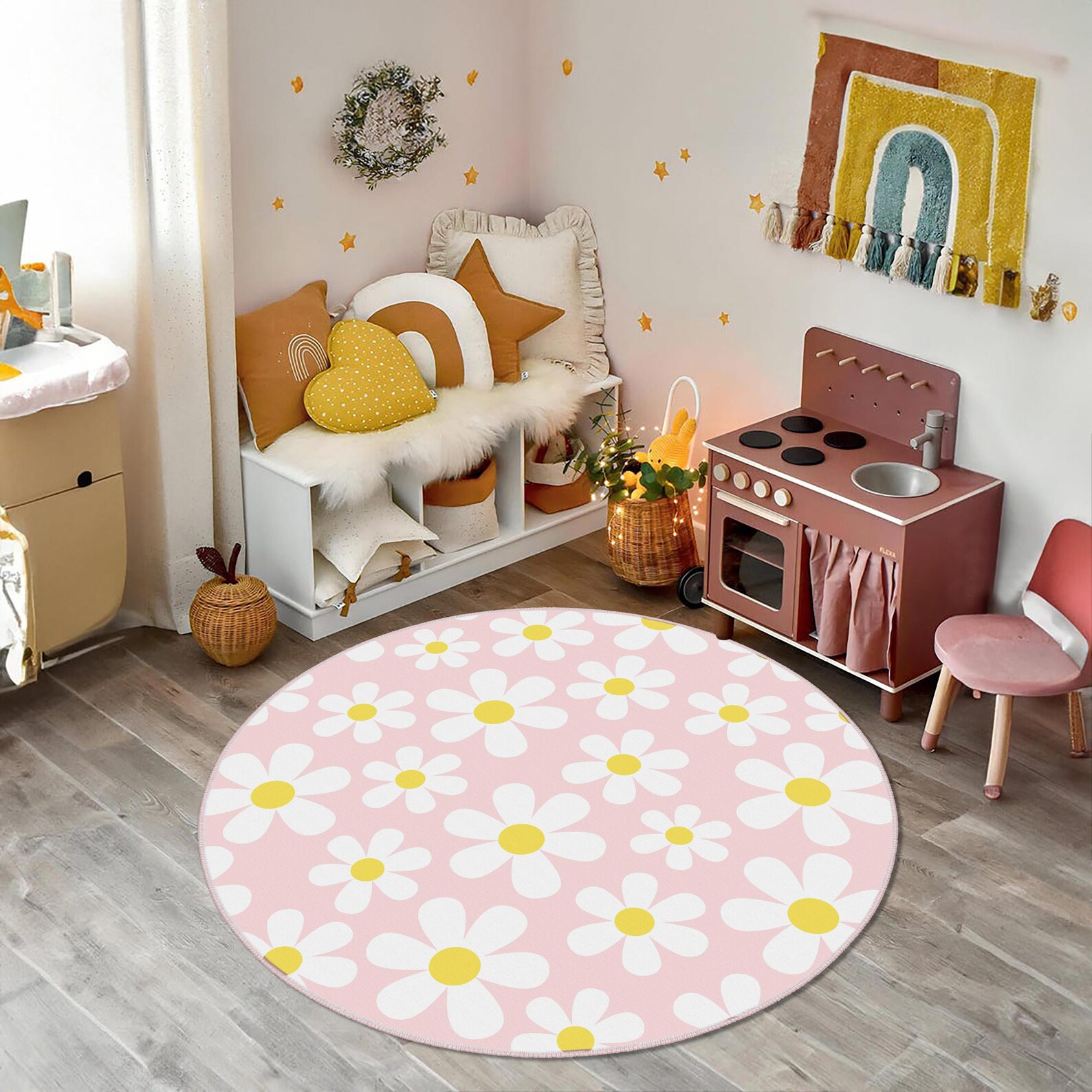 Daisy Kids Rug, Pink Daisy Play Mat, Daisy Flower Rug, Nursery Rug ...