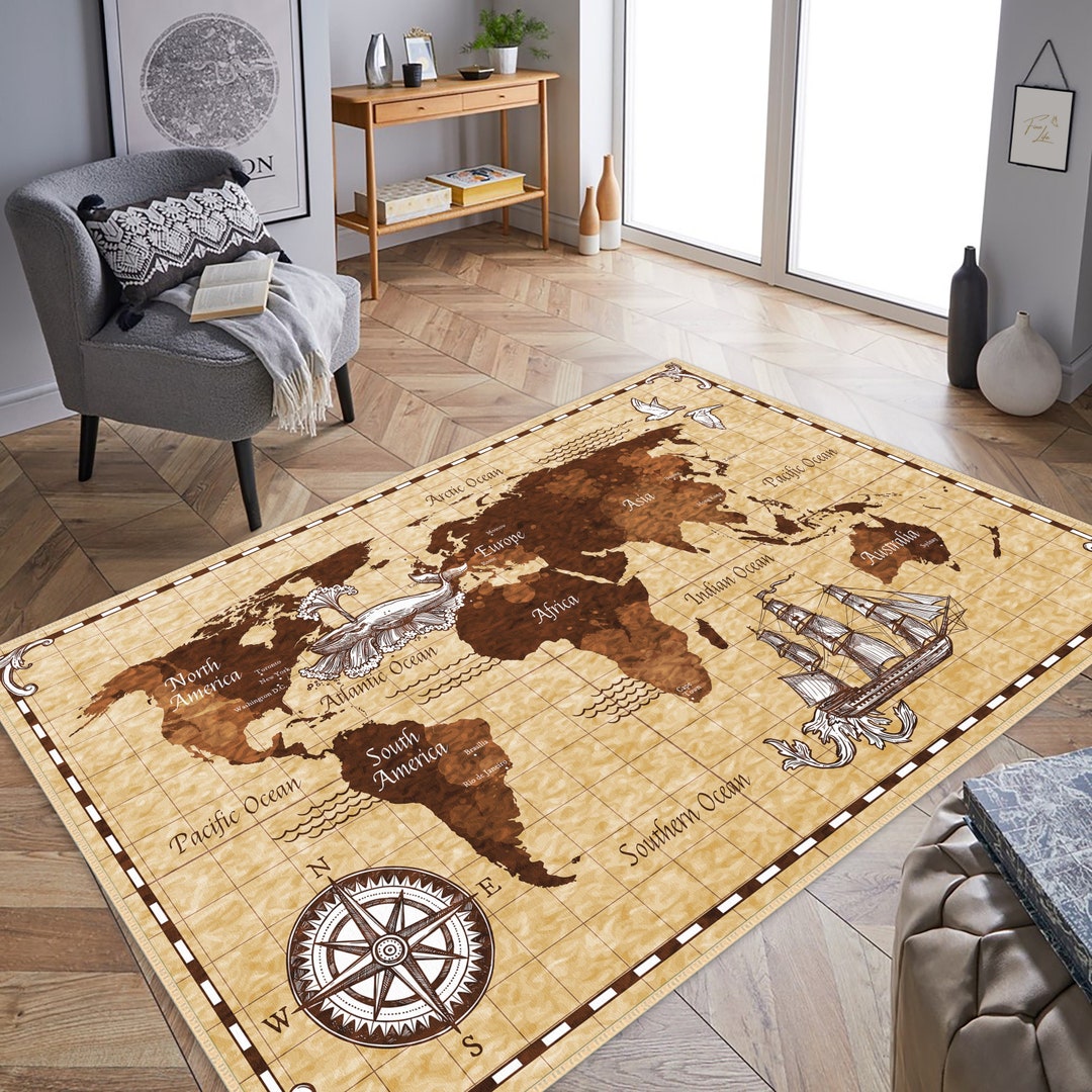 Vintage Map Carpet, Vintage World Map Rug, Old World Map Rug, Giftfor ...