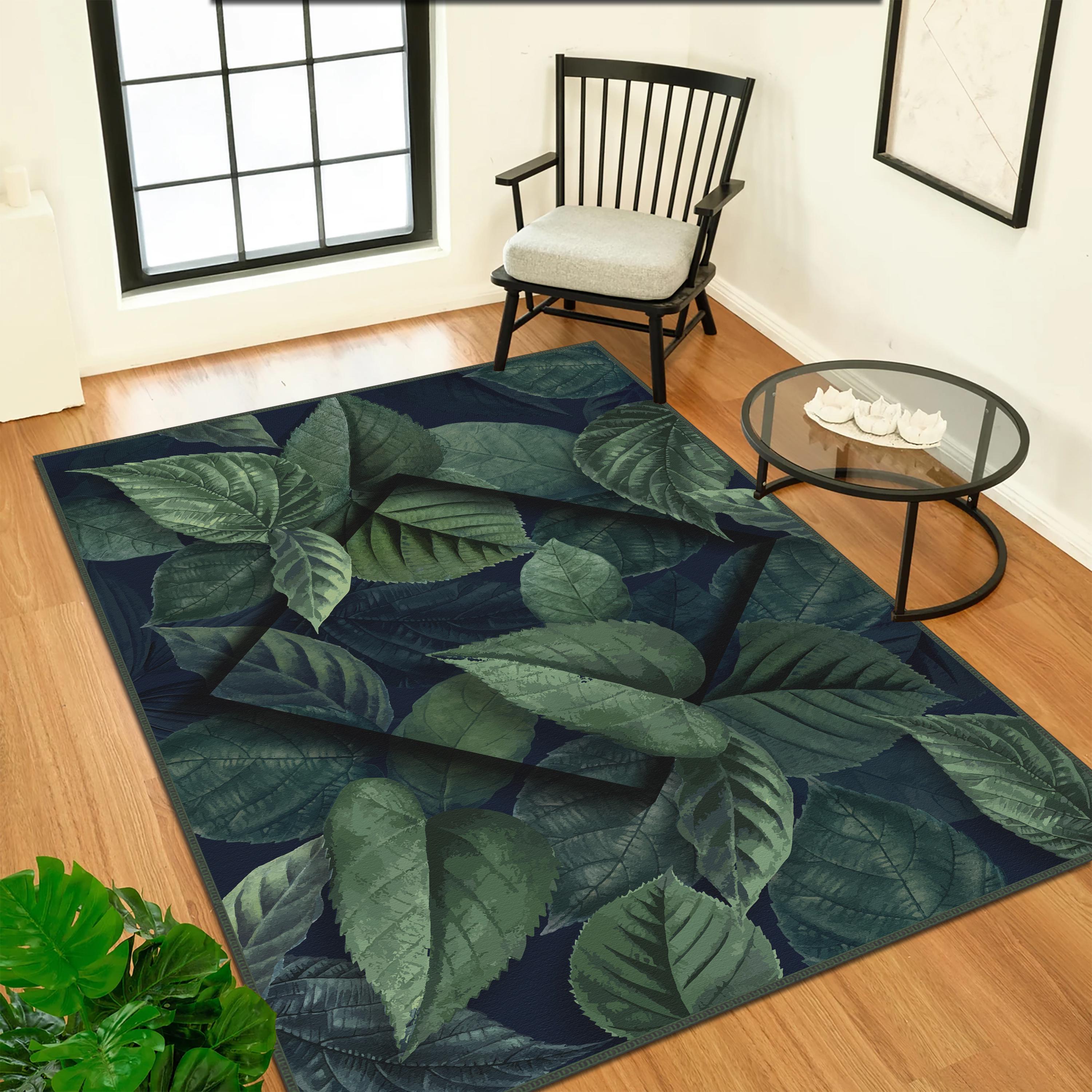 Palm Leaf Patterned Rug, Nature Theme Exotic Area Carpet, Tropical Leaf ...