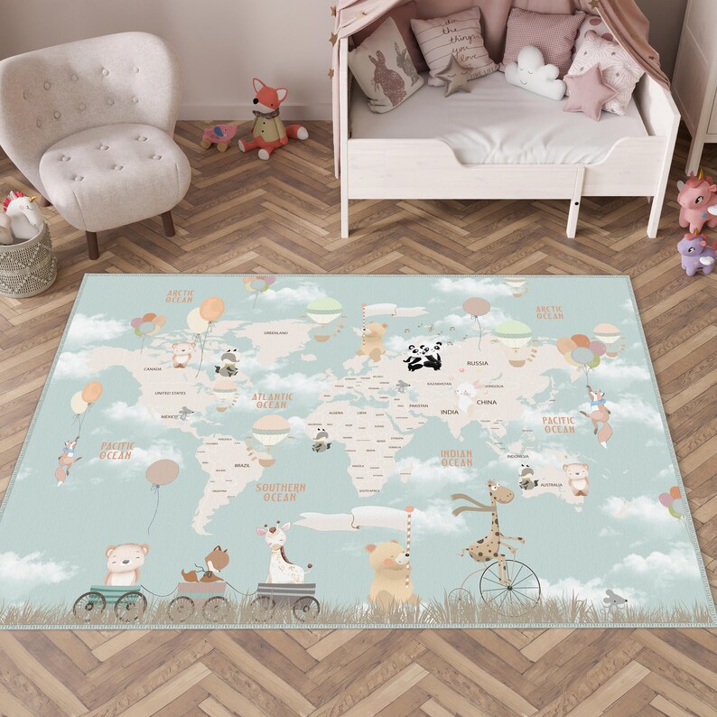 World Map Rug,animals Rug,kids Game Rug,kid's Room Rug, Nursery Rug ...