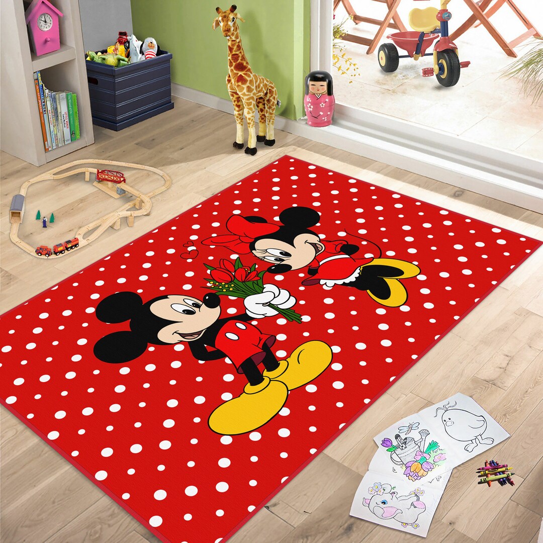 Mickey Mouse Rug, Cartoon Theme Rug, Kids Room Rug, Minnie Kids Room ...