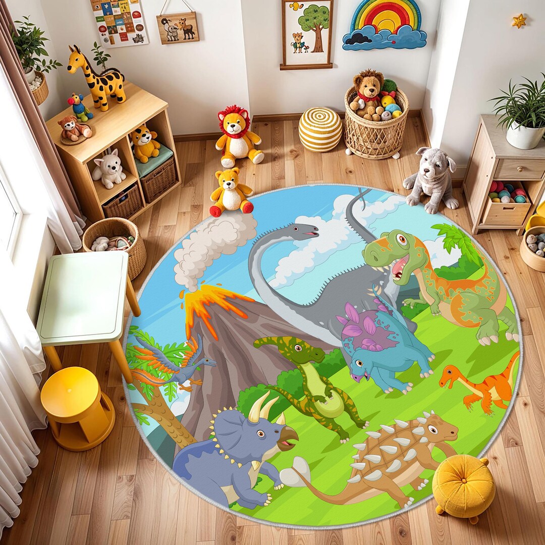 Dino World Map Play Mat, Dino Kids Carpet, Fun Dinosaur Design Non-slip ...