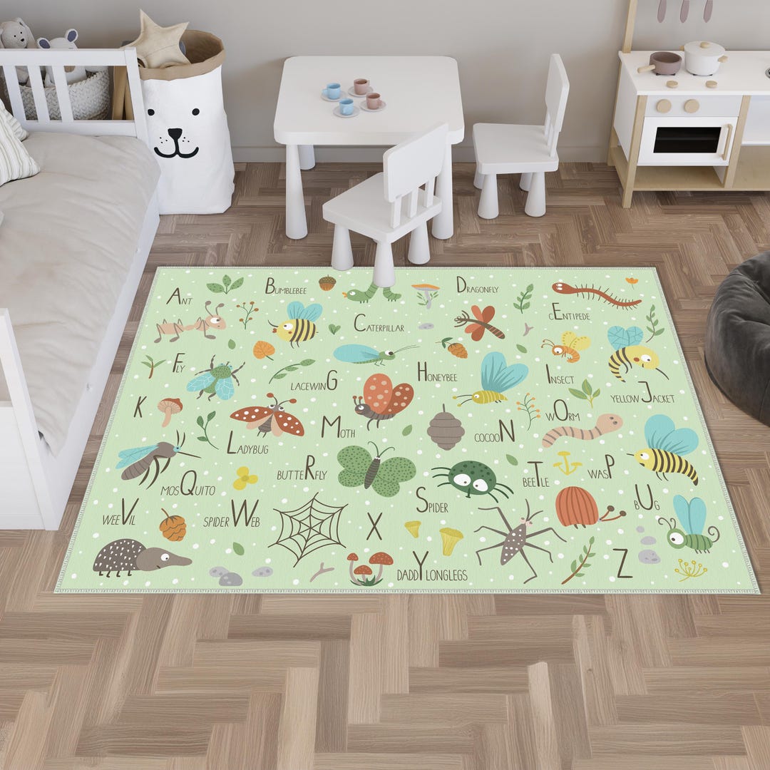 Educational Alphabet Bug Rug for Kids, Cute Animal Rug for Nursery or ...