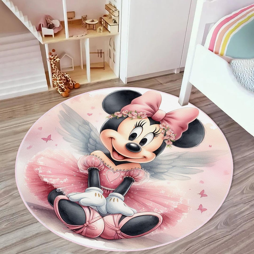 Minnie Mouse Rug, Cartoon Theme Rug, Pink Minnie Mouse Kids Rug, Minnie ...