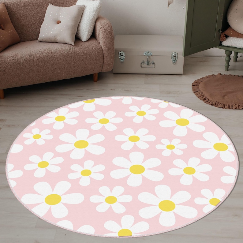 Daisy Kids Rug, Pink Daisy Play Mat, Daisy Flower Rug, Nursery Rug ...