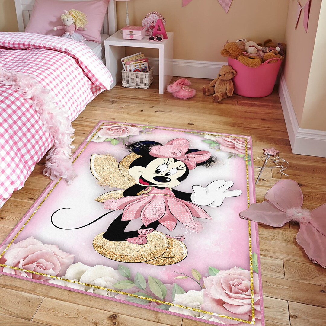 Minnie Mouse Kids Rug, Minnie Mouse Carpet, Pink Minnie Mouse Baby Rug ...