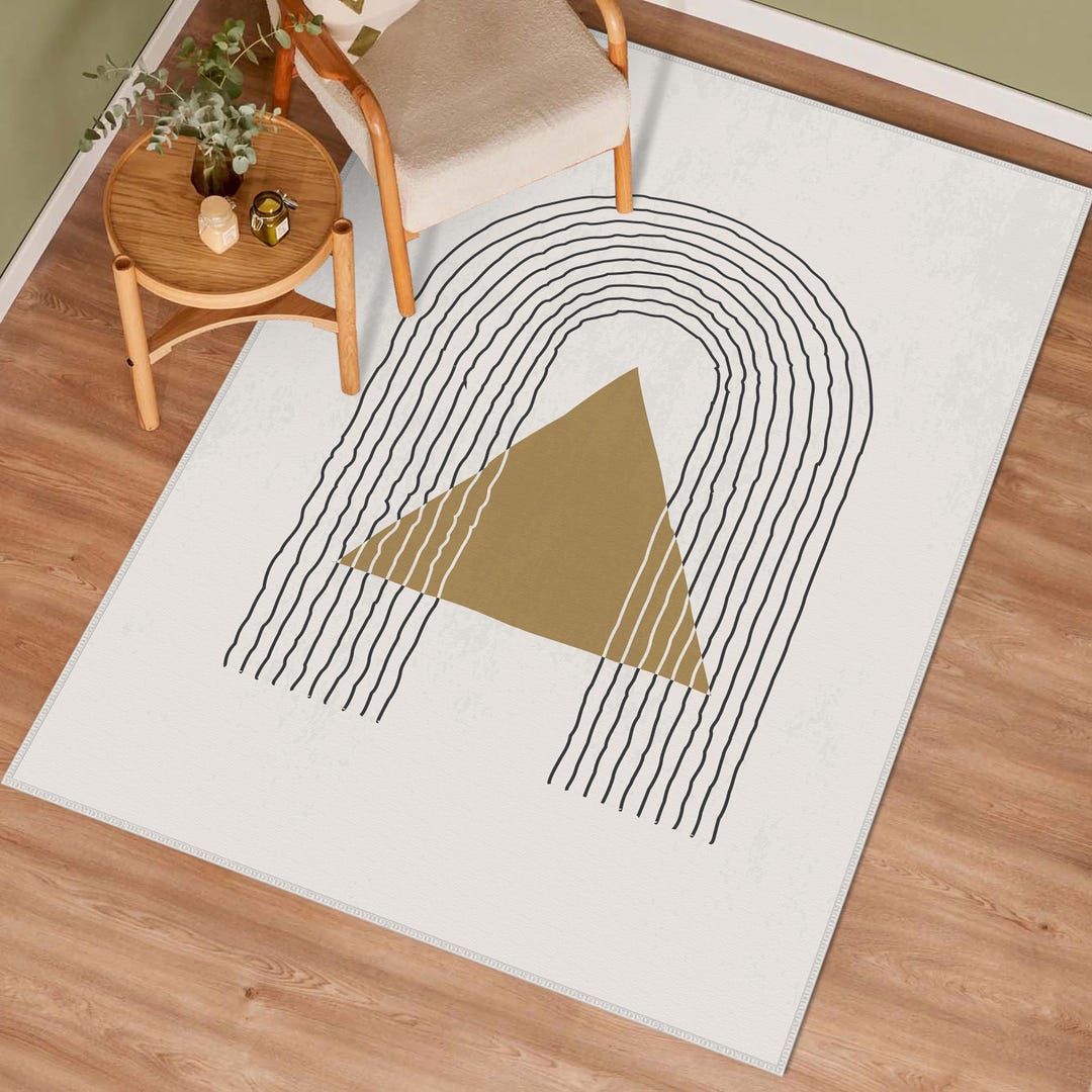Beige Abstract Patterned Rug, One-draw Geometric Shaped Rug, Abstract ...