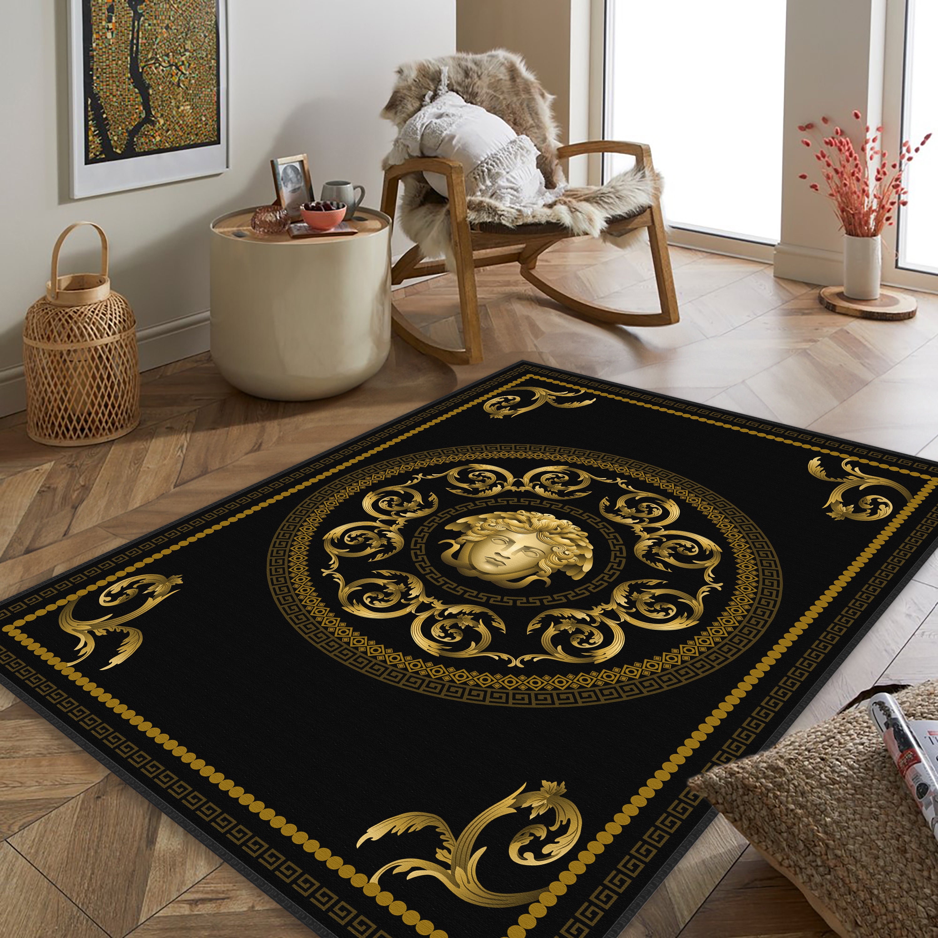 Medusa Gold Carpet, Gold Bordered Carpets, Greek Mats, Custom Rug ...