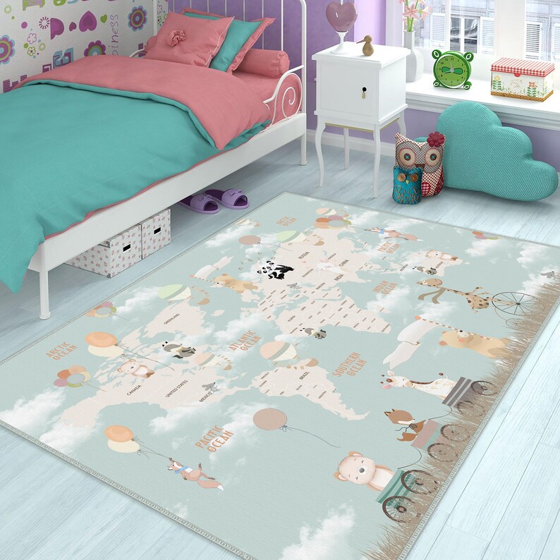 World Map Rug,animals Rug,kids Game Rug,kid's Room Rug, Nursery Rug ...