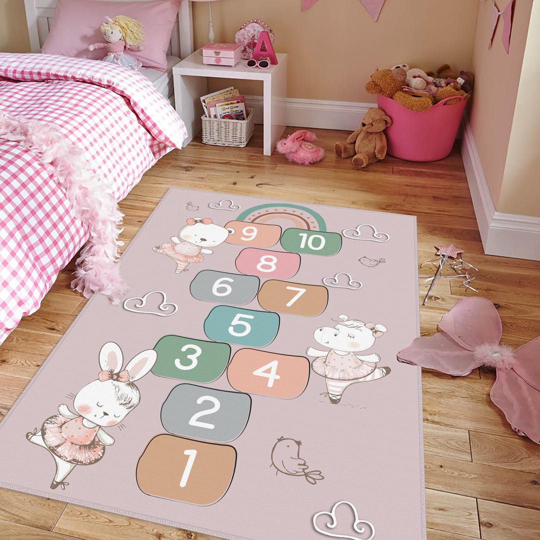 Hopscotch Play Area Rug,boho Activity Mat,kid's Room Game Carpet ...