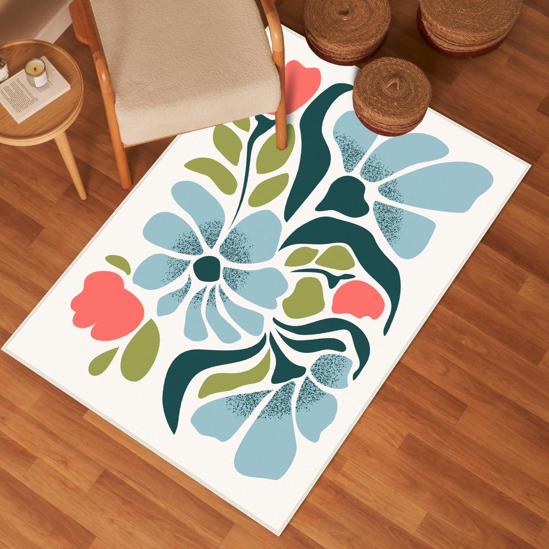 Blue Matisse Leaf Area Rug, Blue Abstract Botanical Design Rug ...