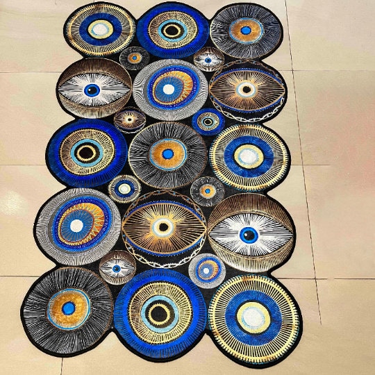 Eye Patterned Rug, Blue Evil Eye Rug, Hallway Entrance Carpet, Special ...