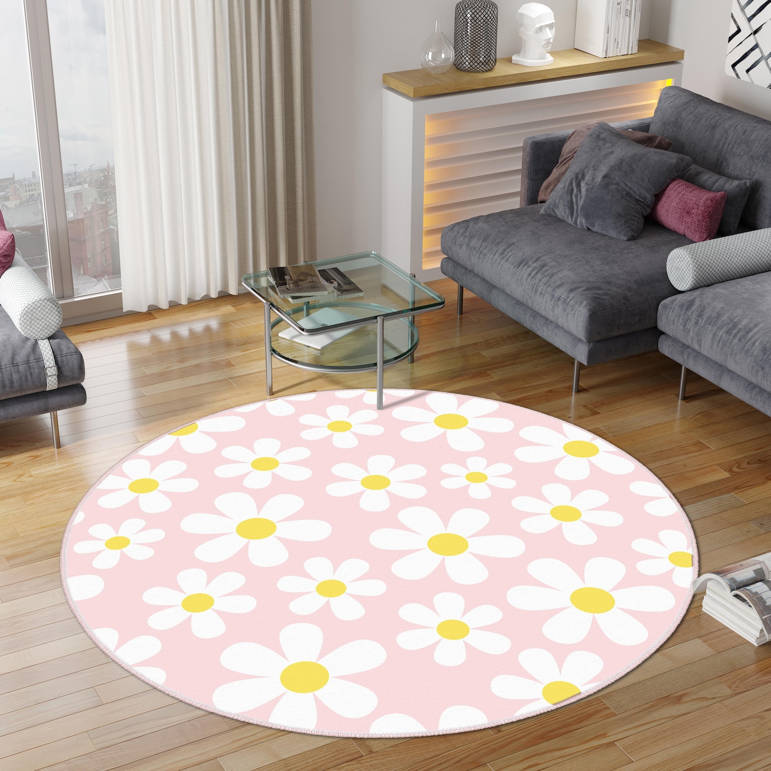 Daisy Kids Rug, Pink Daisy Play Mat, Daisy Flower Rug, Nursery Rug ...