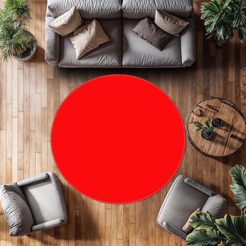 Red Round Rug, Red Area Rug, New Year Rug, Plain Red Color Round Carpet ...