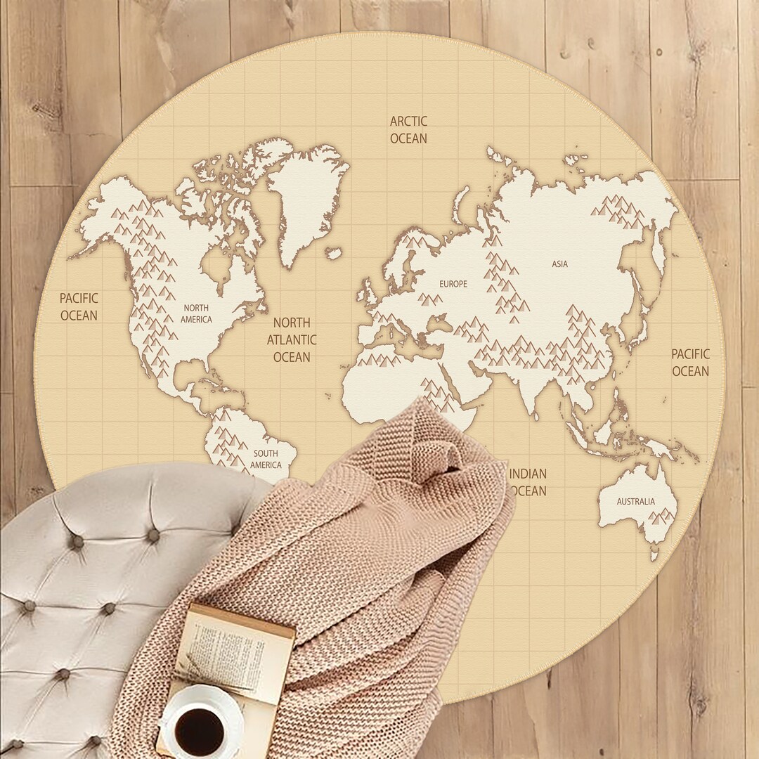 World Map Carpet, World Map Patterned Rug, Antique Color Wolrd Map Rug ...