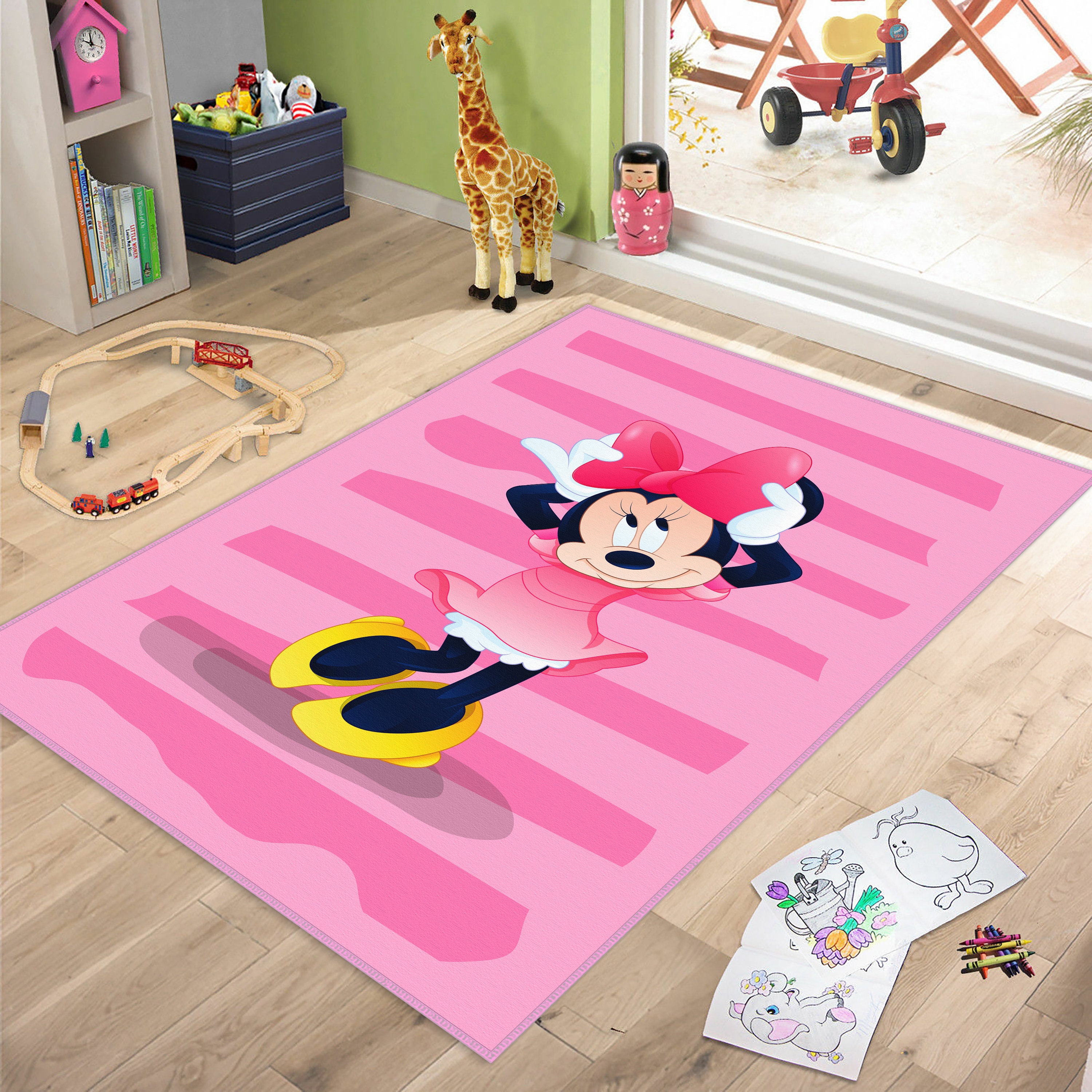Minnie Mouse Kids Rug, Pink Nursery Rug, Mickey Kids Rug, Cute Minnie ...