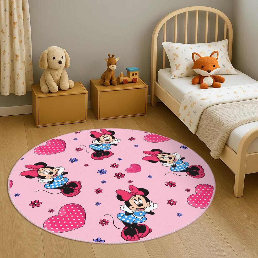 Minnie Mouse Carpets, Pink Minnie Mouse Rug, Baby Girl Play Mat, Pink ...