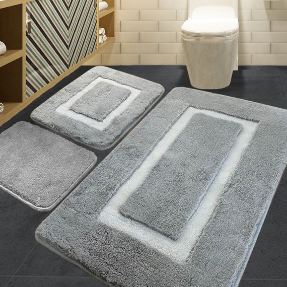 3 piece Bath Mat Set 3 piece Gray Mat Set Cabinet Set Decor Bathroom Toilet Rug Set Non slip Mat Handmade Mat Bath Rug Gray Bath Mat Etsy