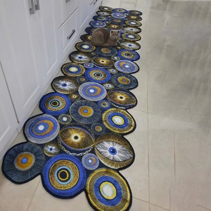 Eye Patterned Rug, Blue Evil Eye Rug, Hallway Entrance Carpet, Special ...