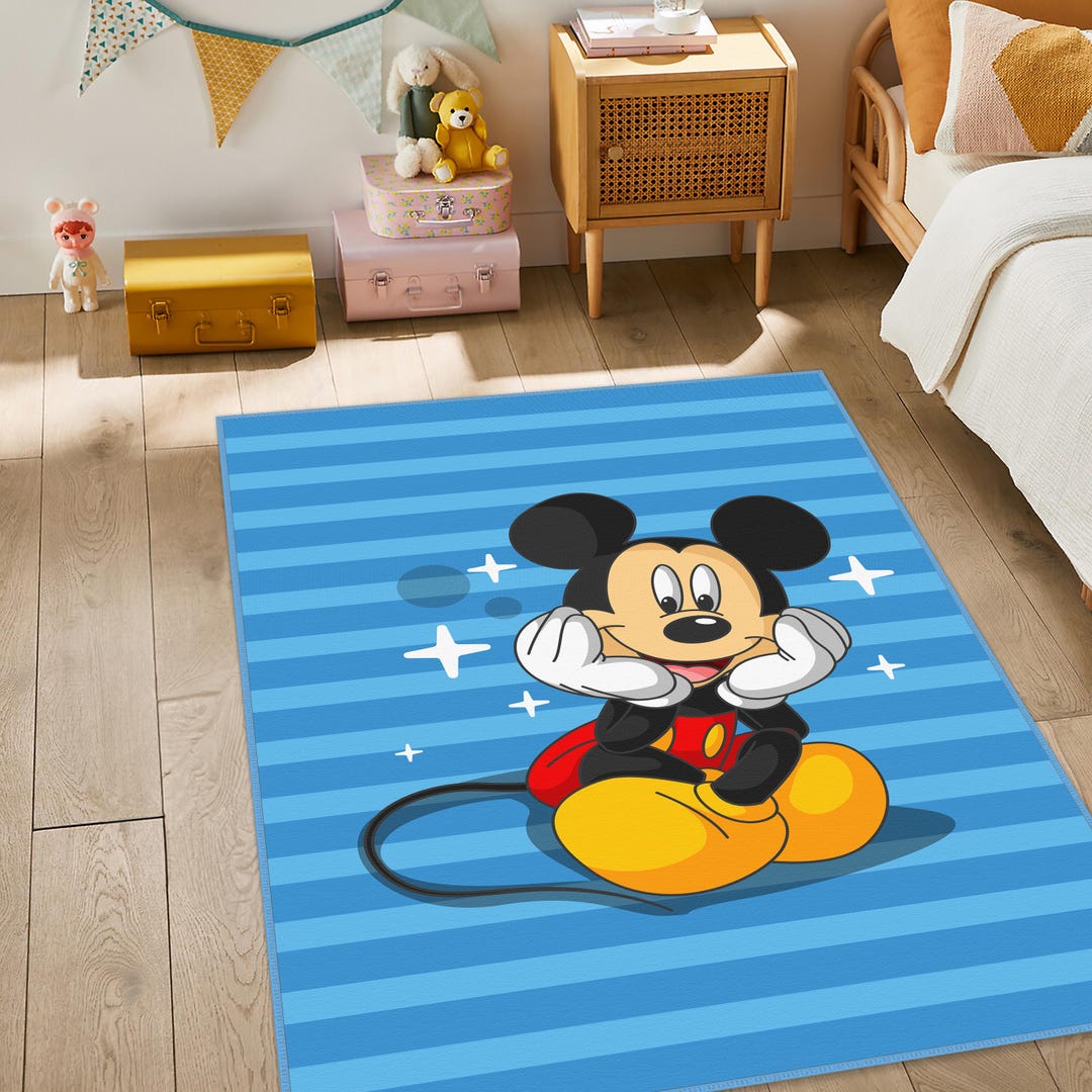 Baby Mickey Mouse Rug, Blue Minkey Mouse Rug, Baby Girl Playroom Mat ...