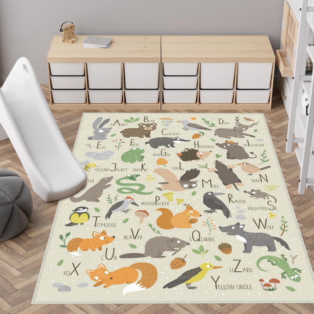 Fun and Colorful Animal Alphabet Rug for Kids' Room, Educational ...