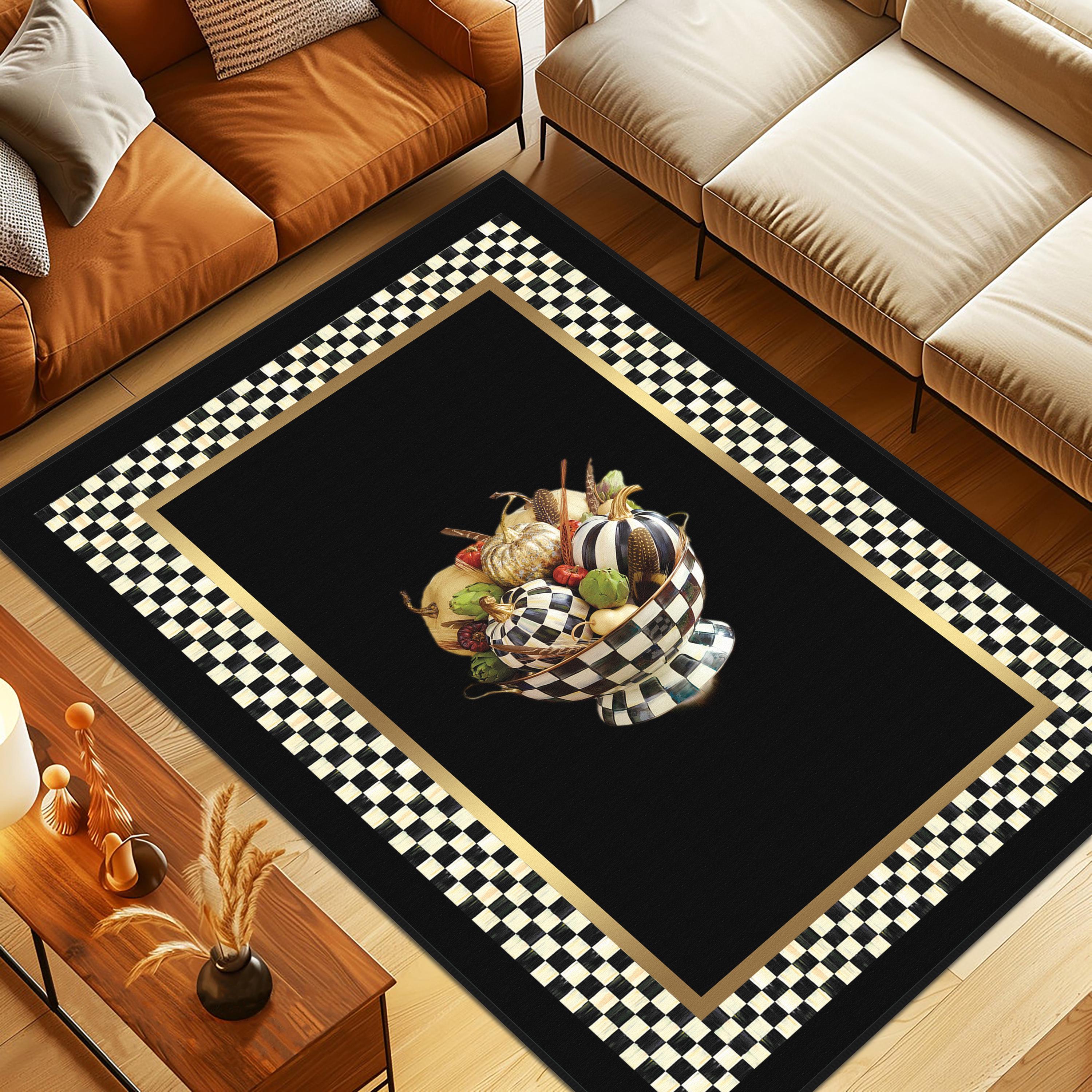 Checkered Rug,black Border Rug,check Pattern Area Rug,black and White ...