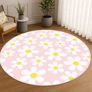 Daisy Kids Rug, Pink Daisy Play Mat, Daisy Flower Rug, Nursery Rug ...