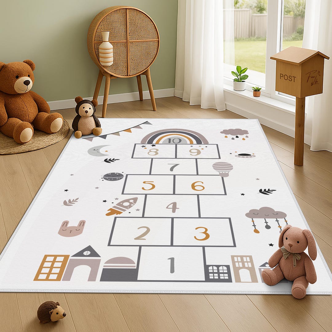 Hopscotch Play Area Rug,playroom Activity Mat,kid's Room Game Carpeta ...