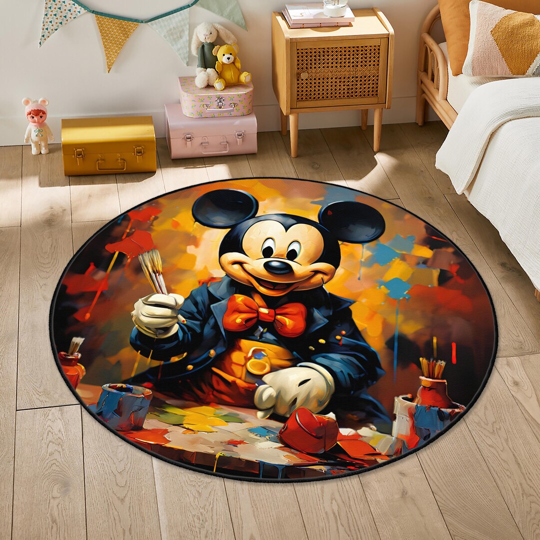 Mickey Mouse Rug, Cartoon Theme Rug, Mickey Mouse Custom Name Rug, Kids ...