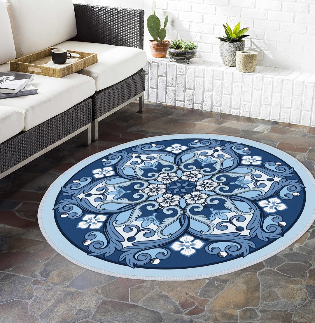 Mandala Circle Rug, Tile Pattern Round Carpet, Rugs for Living Room ...