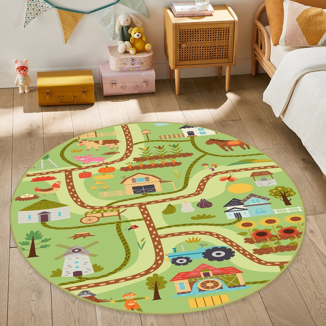 Farm Nursery Rug, Farm House Pattern Kids Rug, Farm Animals Play Mats ...