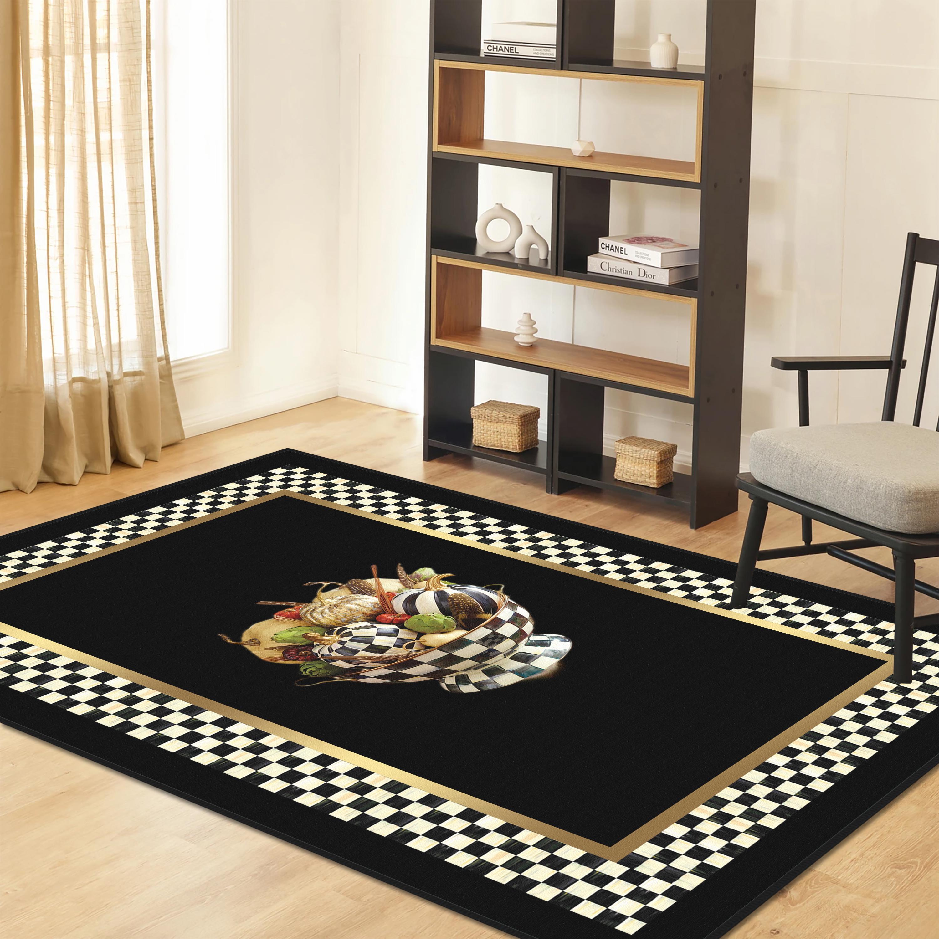 Checkered Rug,black Border Rug,check Pattern Area Rug,black and White ...