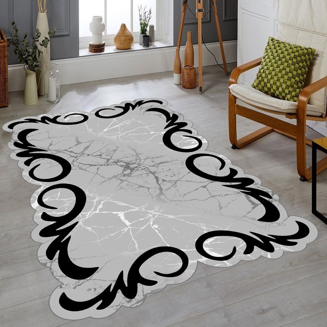 Silver Striped Black Rug, Silver Luxury Rug, for Living Room Rug, Gray ...