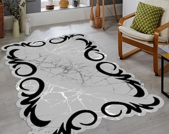 Silver Striped Black Rug, Silver Luxury Rug, for Living Room and ...
