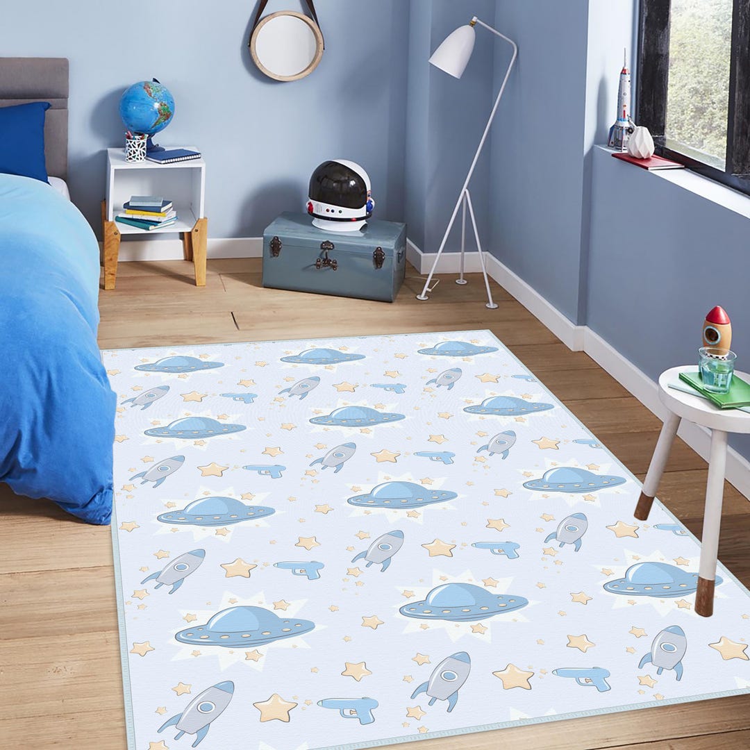 Blue Kids Rugs, Space Play Mat, Nursery Rug, Planet Kids Rug, Blue Kids ...