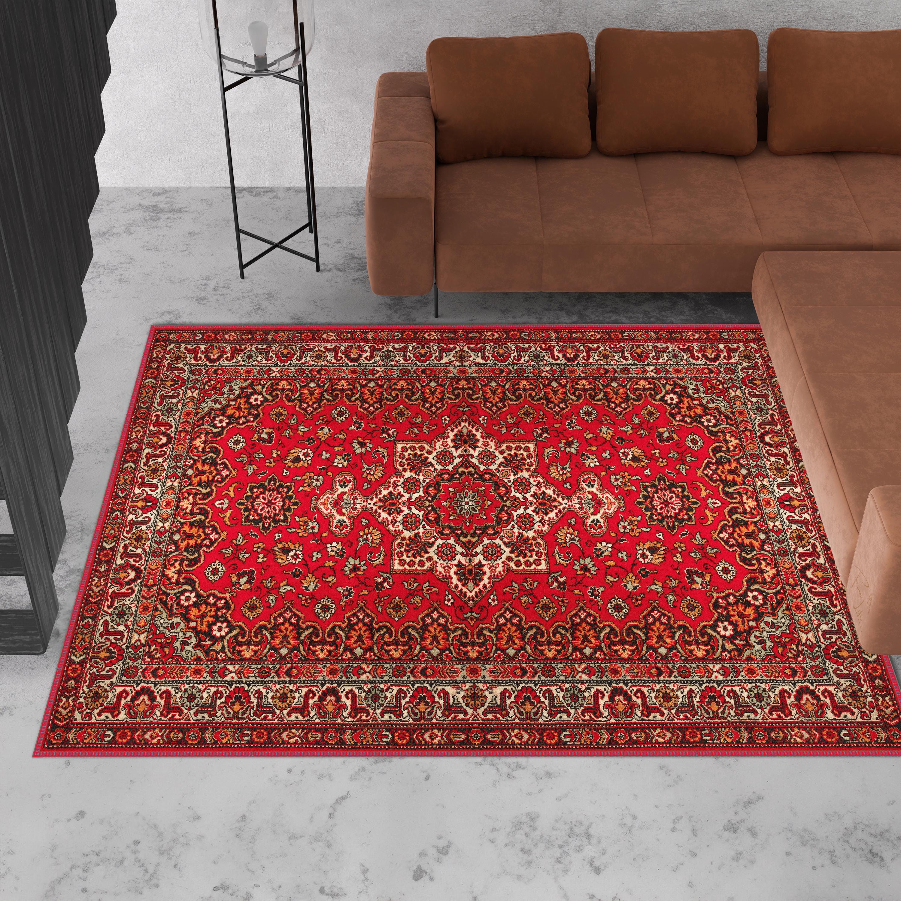 Red Vintage Patterned Rug, Traditional Red Oriental Rug, Classic ...
