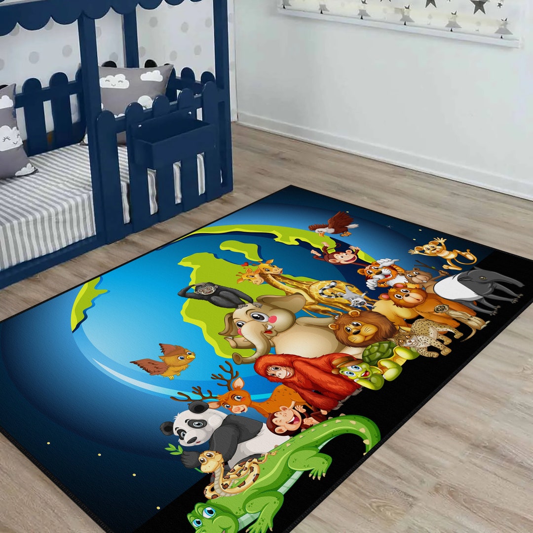 Animal Kids Carpet, Safari Kids Room Rug, Elephant Kids Rug, Cute ...